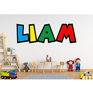 Custom Name Wall Decal - Personalized Name Wall Sticker - Mario Wall Sticker - Graffiti Name Wall Decal - Unisex Wall Art Decor - Wall Decal for Nursery Bedroom Decoration (Wide 15")