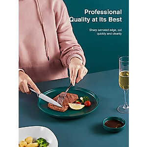 ZAWS Steak Knives, Knives Set of 8, Stainless Steel Knife Gift Box Set,Super Sharp Kitchen Serrated Knife, Ergonomic Tapered Handle, 9.1 IN, Silver