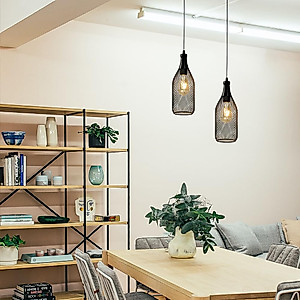 JHY DESIGN Hanging Lamp Black Battery Powered Decorative Pendant Lamp Metal Cage Battery Lamp with 6 Hours Timer for Bar Bedroom Garden Parties Patio Indoor Outdoor Living Room(Wine Bottle Shaped)