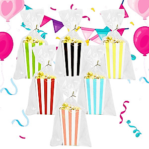 24 Pack Mini Popcorn Boxes,Candy Favor Treat Box with Clear Cellophane Bags,Paper Popcorn Buckets Containers for Birthday,Baby Shower,Party Favor