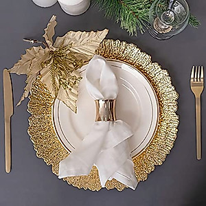 WUWEOT 12 Pack 13" Gold Charger Plates, Plate Chargers with Flora Reef Design, Plastic Round Ruffled Rim Dinner Charger Plates for Dinner Wedding Party Decoration