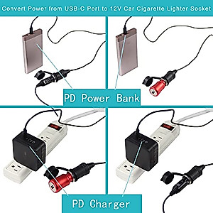 QIUCABLE USB C to Cigarette Lighter Adapter - 3ft 12V USB Type-C Male Plug to Cigarette Lighter Adapter Cable, 12 Volt USB-PD to Car Cigar Adapter Female Socket Power Cable