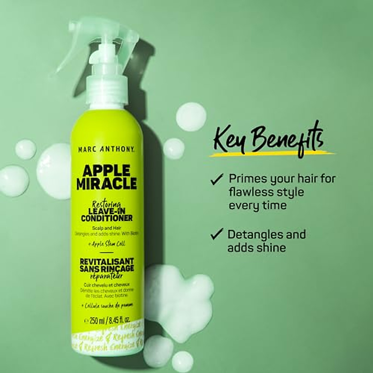 Marc Anthony Leave-In Conditioner, Restoring Apple Miracle - Shine & Volume, Hair Growth, Breakage & Frizz Control - Apple Extract, Biotin, Keratin, & Grapeseed Oil - Dry Scalp & Damaged Hair