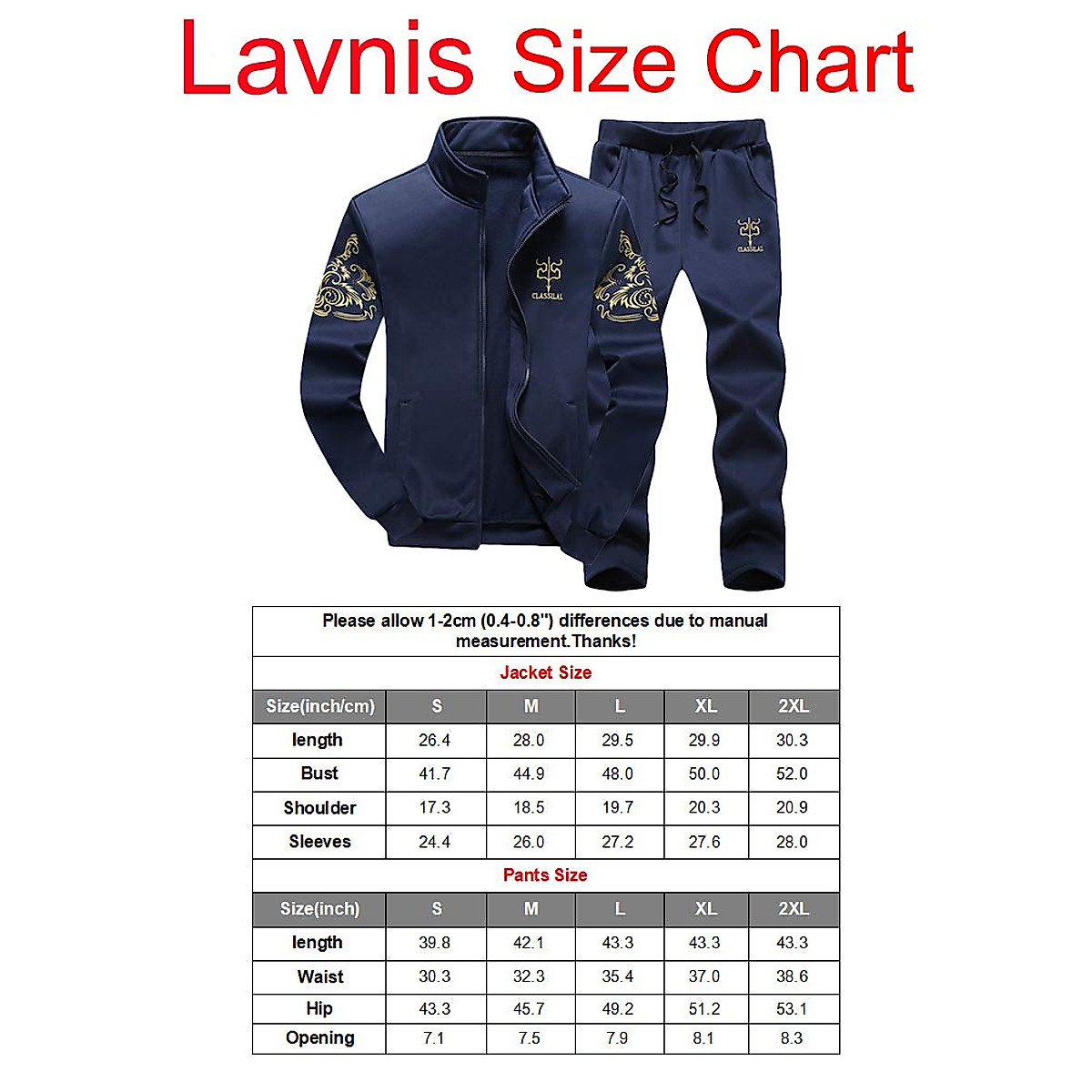 Lavnis Men's Casual Tracksuit Full Zip Running Jogging Athletic Sports Jacket and Pants Set Black XL