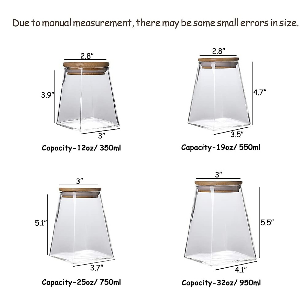 SayasNoy Glass Jars with Lids, Candy Jar with Lid, Coffee jar for Counter, Jar with Airtight Lids, Clear Glass Jar for Candy, Tea, Coffee Bean, Sugar, Spices, Apothecary etc (12oz/350ml)