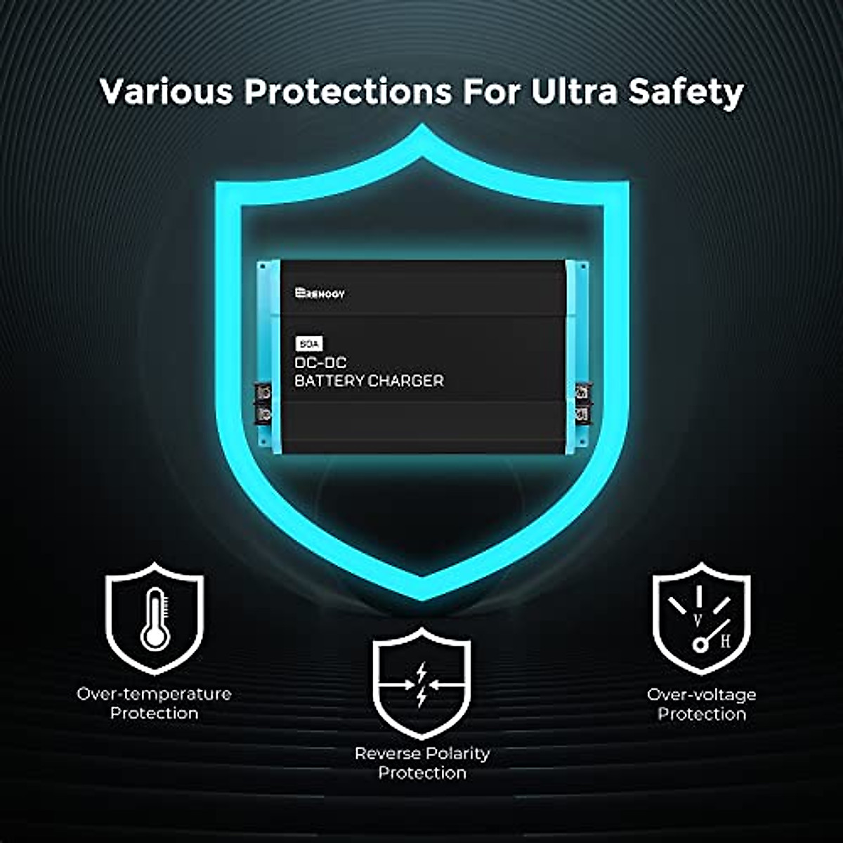 Renogy 12V 60A DC to DC On-Board Battery Charger for Flooded, Gel, AGM, and Lithium, Using Multi-Stage Charging in RVs, Commercial Vehicles, Boats, Yachts, 60A