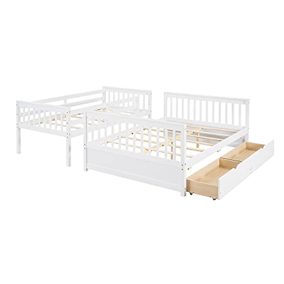 BIADNBZ Twin Over Full Bunk Bed with Two Drawers, Convertible Bunkbeds, Solid Wood Bedframe Furniture with Storage and Ladder, for Kids Teens Adults Bedroom, White