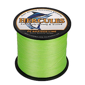 HERCULES Super Strong 300M 328 Yards Braided Fishing Line 80 LB Test for Saltwater Freshwater PE Braid Fish Lines 4 Strands - Fluorescent Green, 80LB (36.3KG), 0.48MM