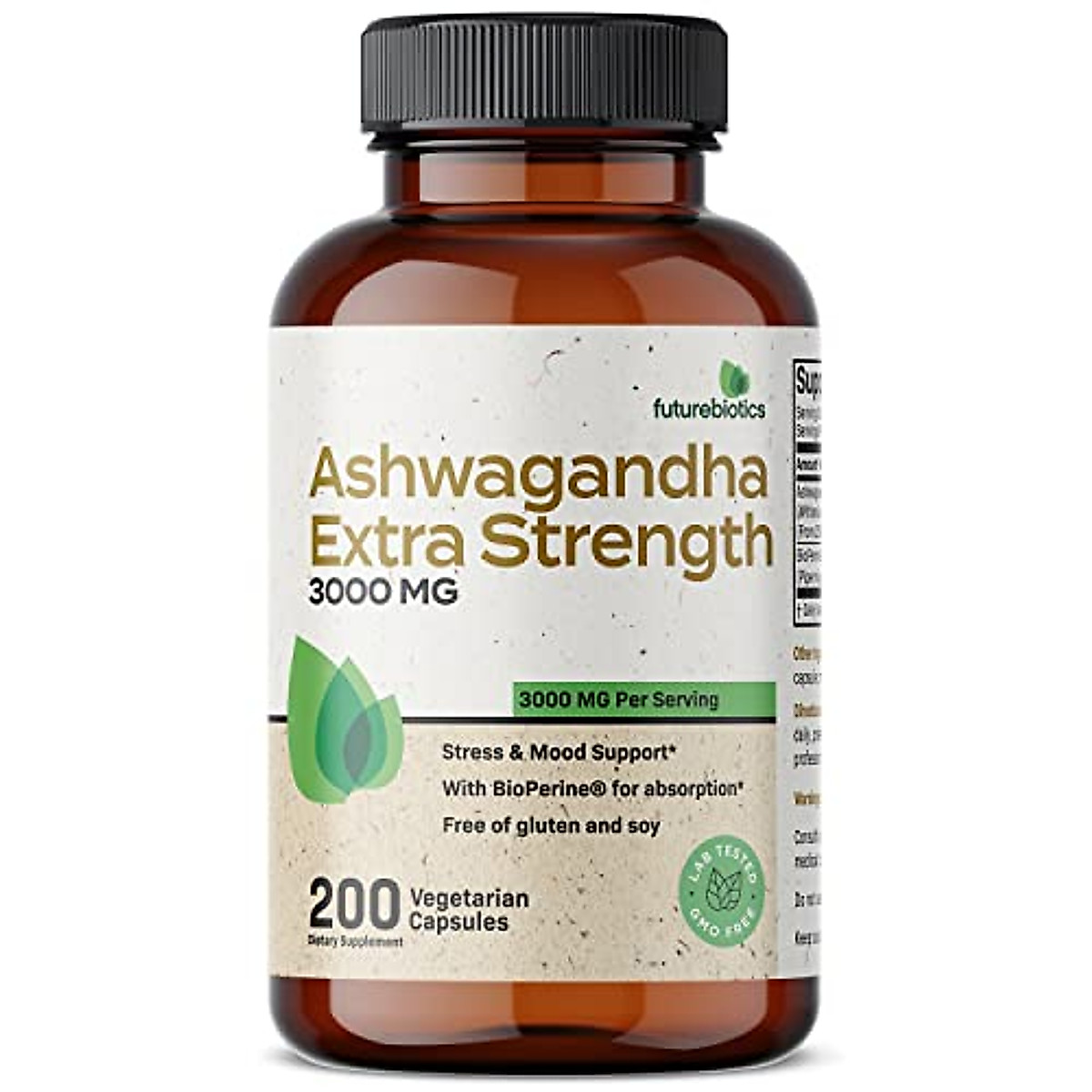 Futurebiotics Ashwagandha Capsules Extra Strength 3000mg - Stress Relief Formula, Natural Mood Support, Stress, Focus, and Energy Support Supplement, 200 Capsules