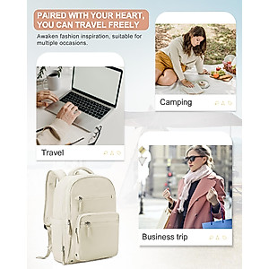 Travel Carry on Backpack, Aesthetic Laptop Backpack Purse for Women Men Airline Approved, Waterproof Personal Item Size Backpack Casual Daypacks for College, Business with USB Charging Port, Beige