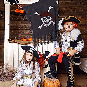 2 Pieces Halloween Pirate Flag 3 x 2.5 Feet Jolly Roger Flag Weathered Pirate Flag Retro Pirate Creepy Ragged Flag Skull Bones Pirate Banner for Halloween Decorations, Pirate Party, Kids Room Decor