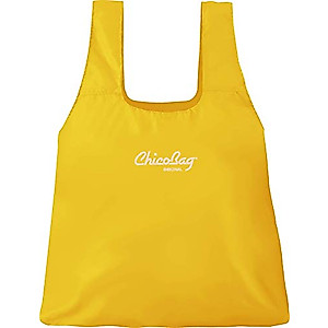 ChicoBag Original Compact Reusable Grocery Bag w/Attached Pouch and Carabiner Clip | Eco-Conscious Packable Tote | Variety 4pk - Mazarine, Aqua, Orange Peel, & Yellow (Pack of 4)