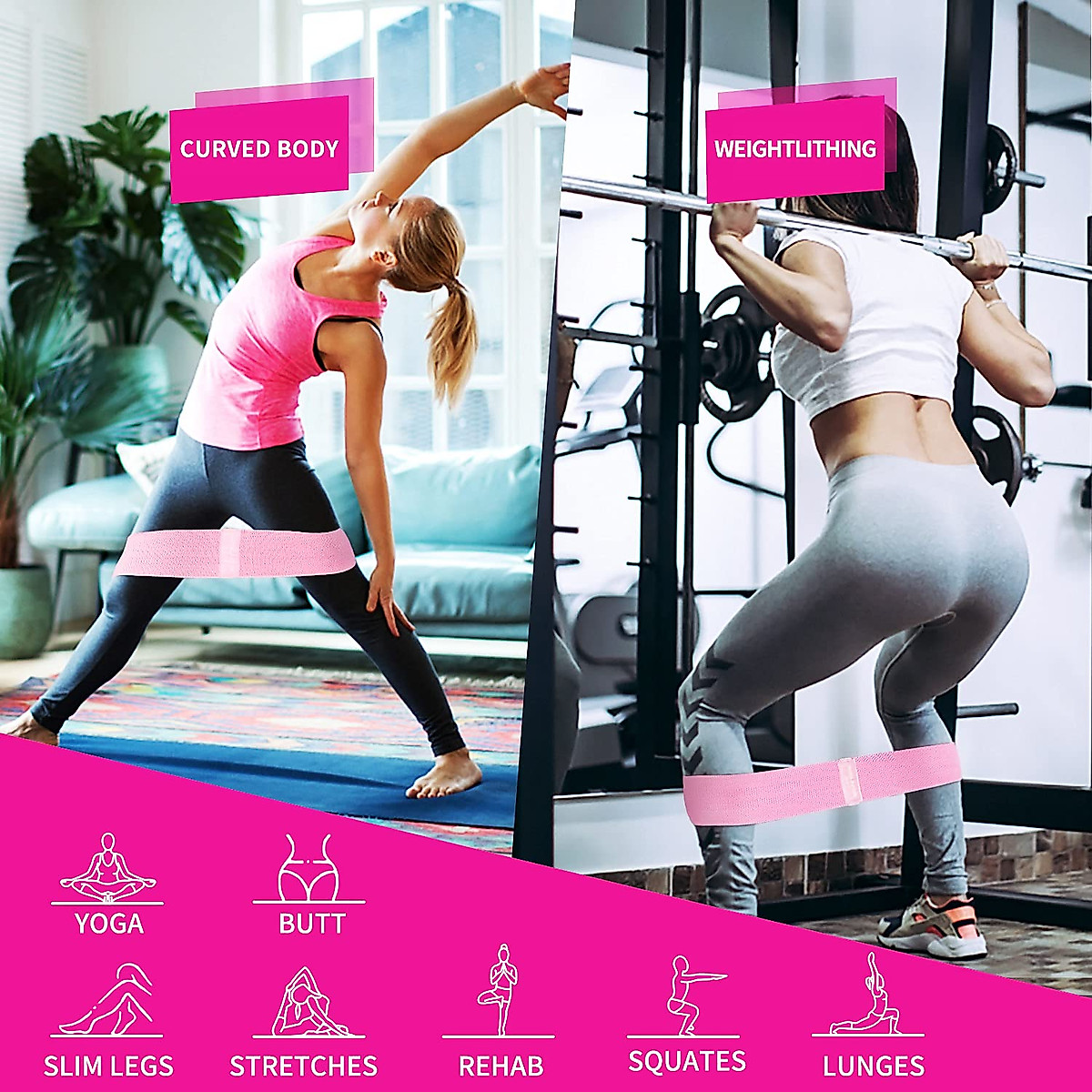 HOSLAFON Resistance Bands Set Exercise Workout Fitness Booty Bands for Working Out Resistance Loops Bands for Women Elastic Bands for Exercise Pull up Assistance Bands Stretch Bands Stretching Strap