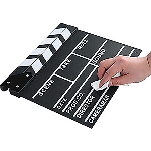 Movie Film Clap Board, Hollywood Clapper Board Wooden Film Movie Clapboard Accessory with Black & White, 12"x11" Give Away White Erasable Pen