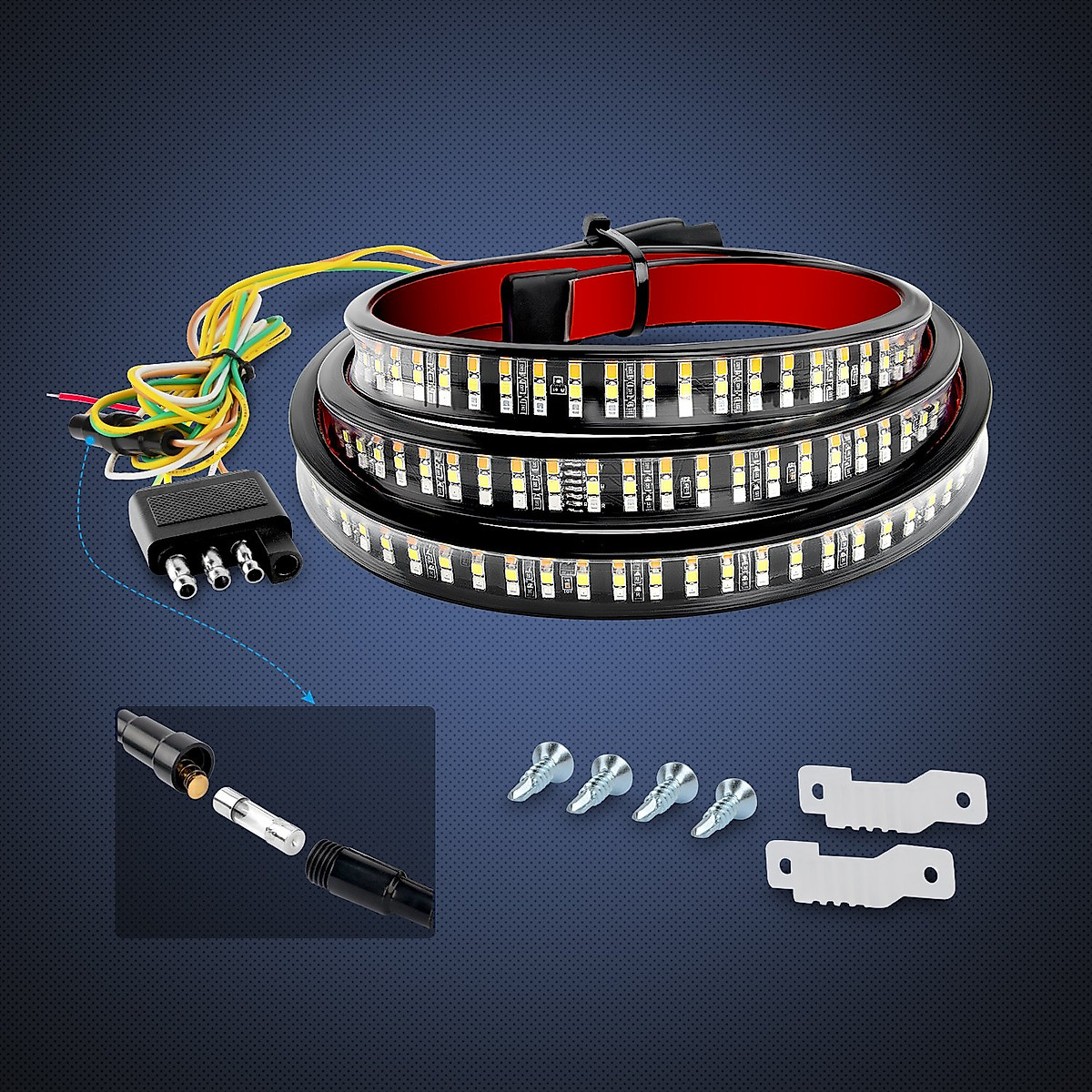 Nilight Triple Row 60 Inch 504 LEDs Truck Tailgate Light Bar Strip with Red Tail Brake Sequential Amber Turn Signal White Reverse Back Up Lighting Modes for Pick Up Truck SUV