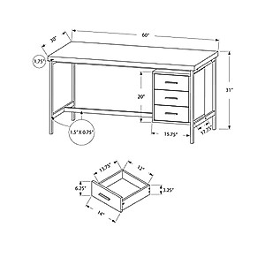 Monarch Specialties Home & Office Computer Desk with Drawers-Metal Frame, 60" L, Black-Grey Top
