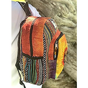 Himalaya Handmade Unique design Himalaya Hemp Backpack Small Backpack Hippie Backpack Festival Backpack Hiking & Tablet Backpack FAIR TRADE Handmade with Love, Rainbow Tie Dye, HBBH-0149