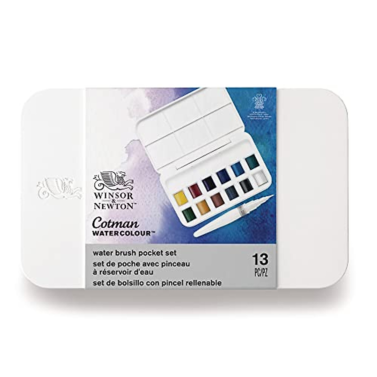 Winsor & Newton Cotman Watercolor Paint Set, 12 Half Pan w/ Water Brush Pen and Mixing Palette