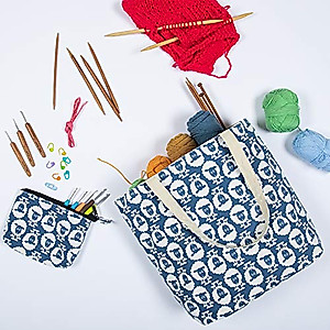 YARWO Knitting Bag with Small Zipper Pouch, Yarn Tote for Knitting Needles, Skeins of Yarn and Knitting Supplies On The Go, Sheep (Patented Design)