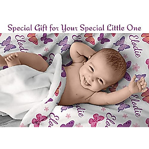 Personalized Baby Blankets for Girls with Name and Purple Butterflies - Customized Blankets for Baby Shower, Birthday, Christmas - Personalized Baby Gifts for Newborn, Infant, Toddler, Kid