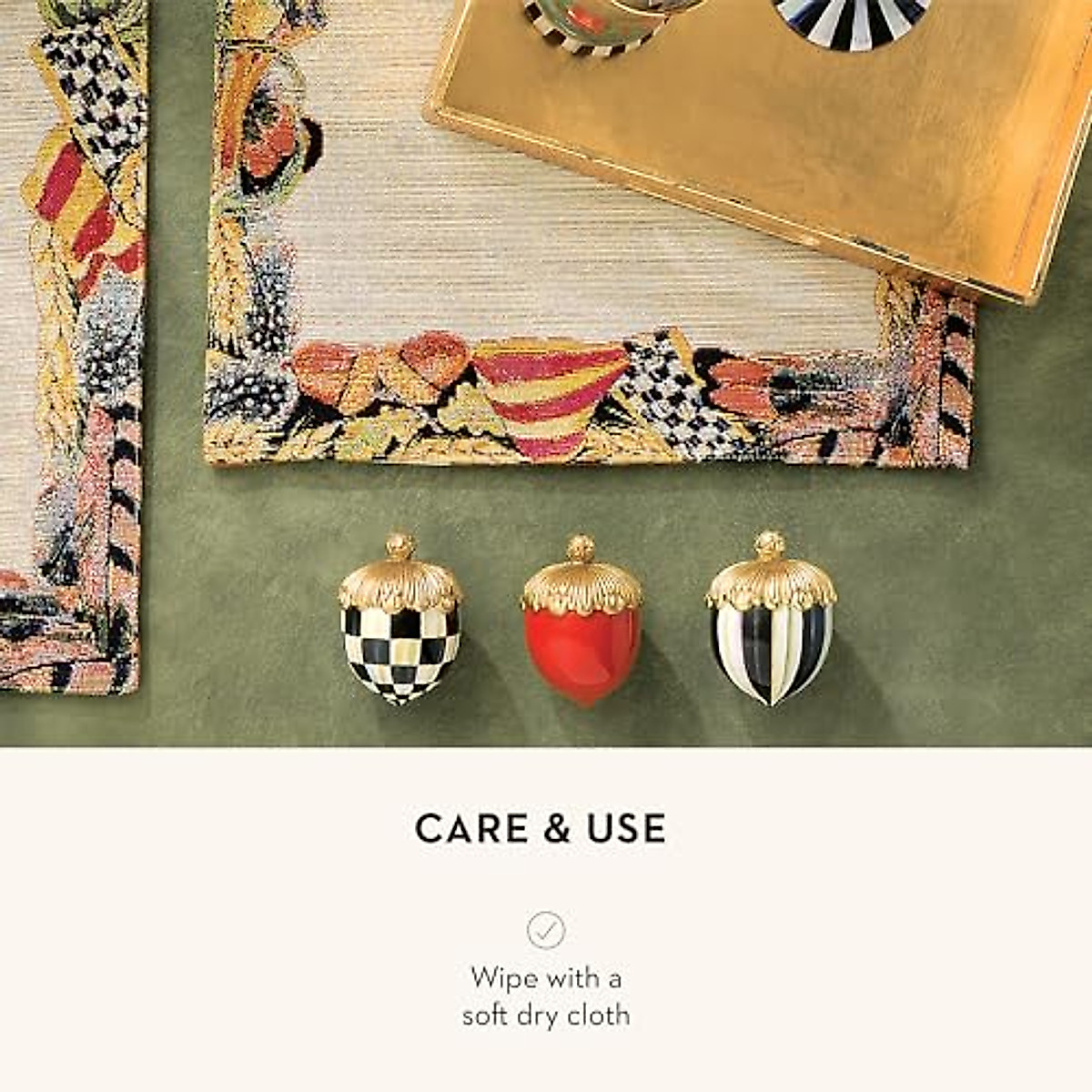 MACKENZIE-CHILDS Decorative Acorns, Resin Acorn Fall Decor for Kitchen and Home, Set of 3, Black-and-White Courtly