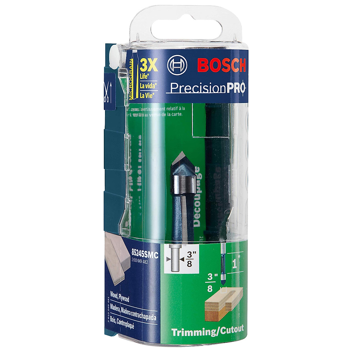 BOSCH 85245SMC 3/8 In. x 1 In. Carbide-Tipped Single-Flute Shear Angle Pilot Panel Router Bit