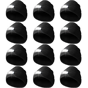SATINIOR 12 Pcs 5 LED Light Beanie Hat Headlamp Unisex Winter Knitted Cap with Light Gifts for Men(Black)