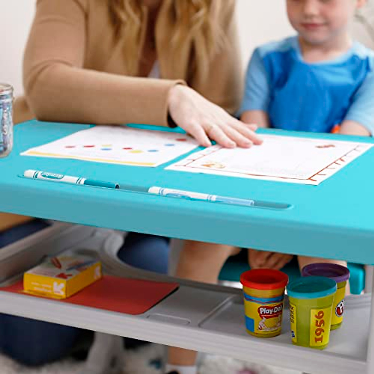 ECR4Kids Toddler Plus Desk and Chair, Kids Furniture, Cyan/Light Grey