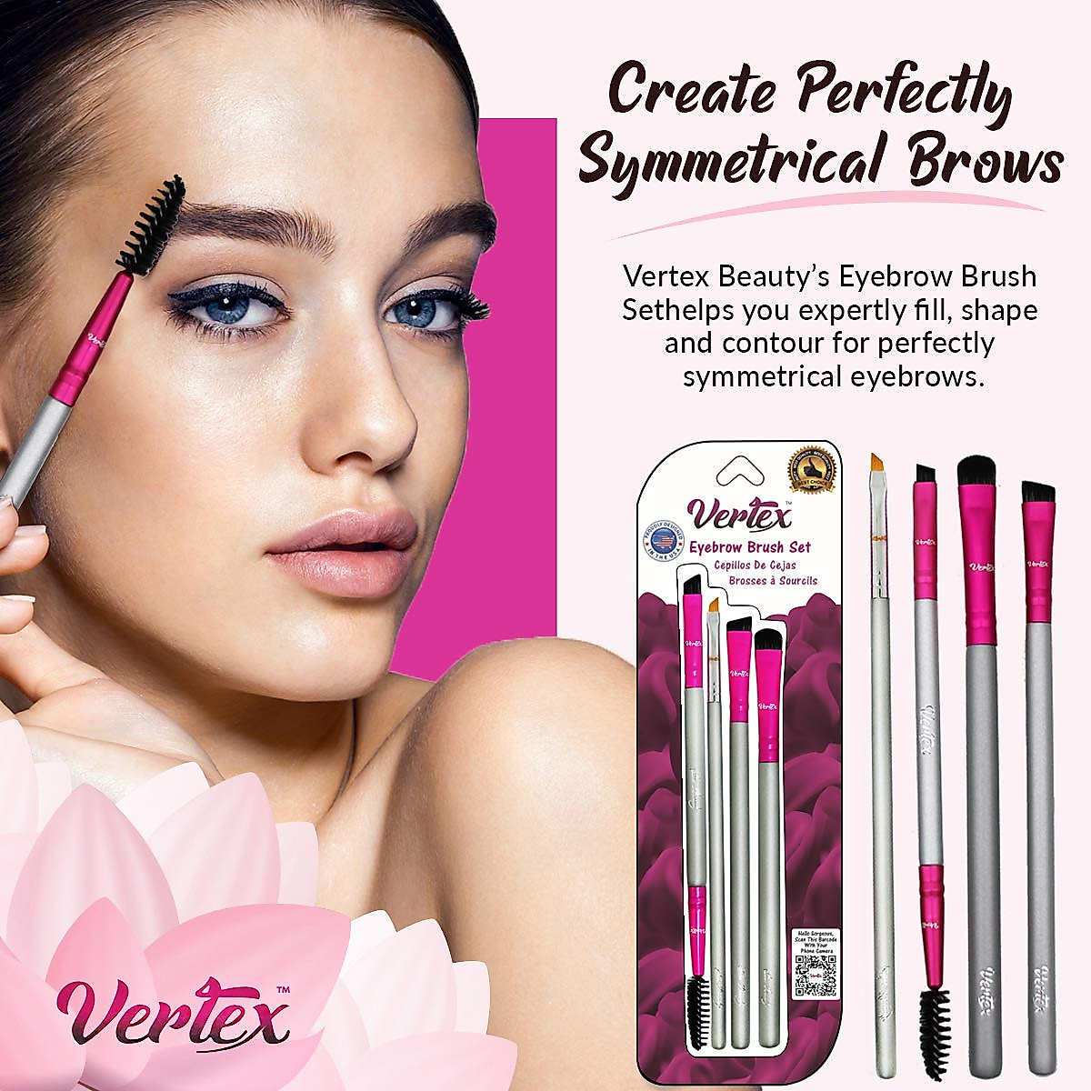 Eyebrow Brush Kit Thin Angled - Eye Brow Concealer Contour Brush to Shape and Conceal Eyes Duo Spoolie Brushes Firm Bristles Definer for Filling Pomade Gel | Defining Arches Winged Eyeliner Stencil