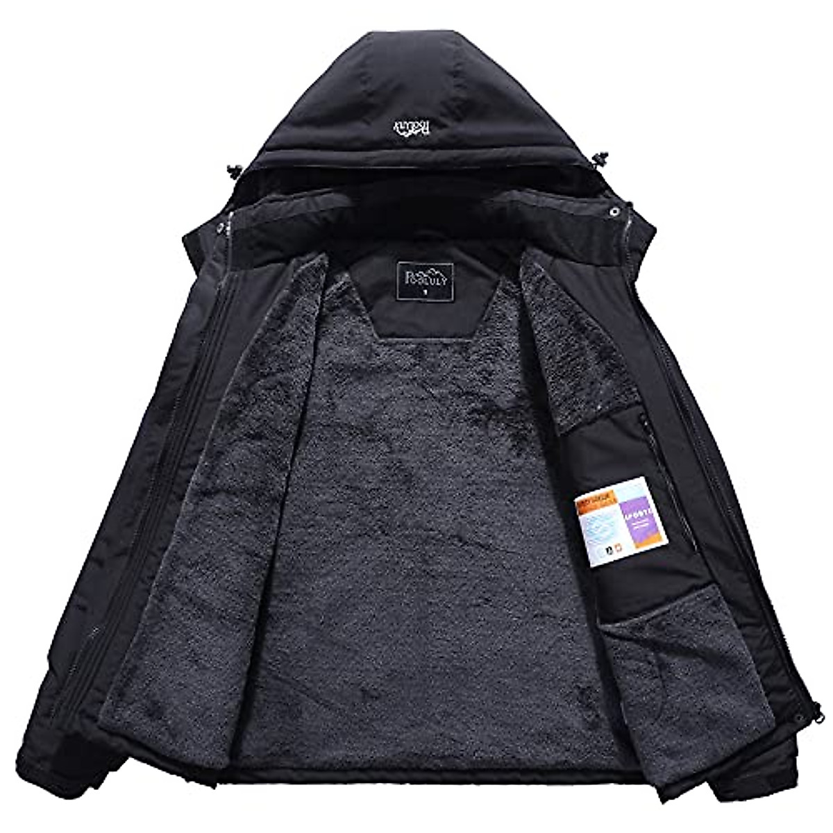 Pooluly Women's Ski Jacket Warm Winter Waterproof Windbreaker Hooded Raincoat Snowboarding Jackets Black-L