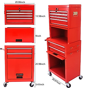ccko 6-Drawer Rolling Tool Chest w/Lock & Key, Detachable Tool Organizer Combo High Capacity Tool Storage Cabinet w/Wheels, Movable Tool Storage Organizer Box for Garage, Warehouse & Repair Shop(Red)