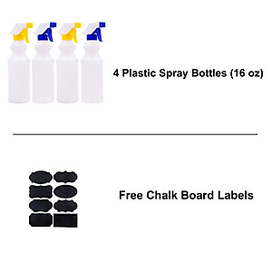 Youngever Plastic Spray Bottles Leak Proof, 4 Pack 16 Ounce Spray Bottles for Cleaning Solution, Empty Spray Bottle, Heavy Duty Spray Bottle with Chalkboard Labels