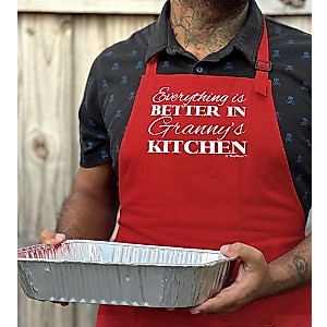 ThisWear Gifts For Granny Gifts For Grandma Everything Is Better In Granny's Kitchen Two Pocket Adjustable Bib Apron Red