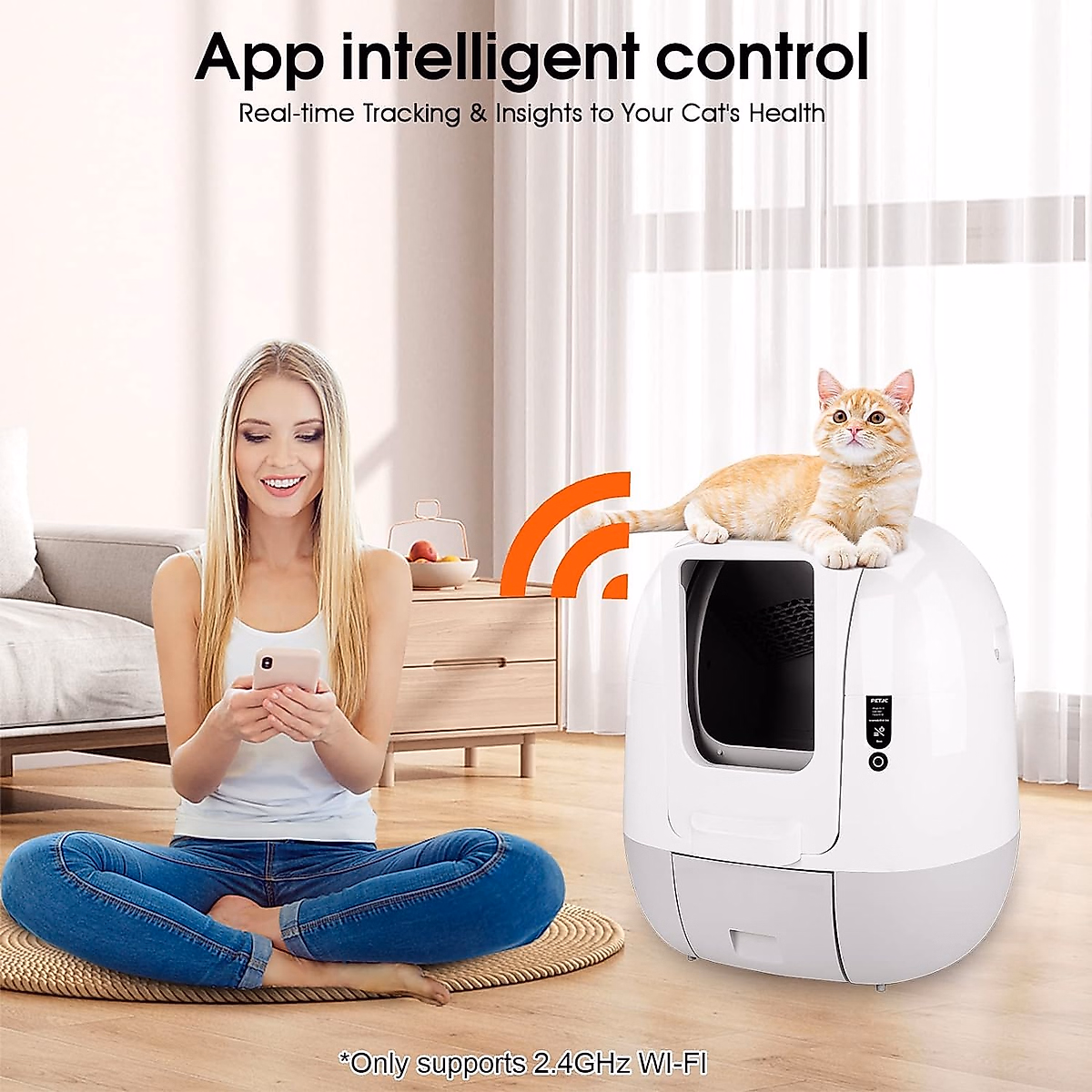 TAKOYI Self Cleaning Litter Box with APP Control, Large Capacity Smart Automatic Cat Litter Boxes for Multiple Cats, Odor-Removal/Health Monitor, with Garbage Bags/Cat Litter Scoop