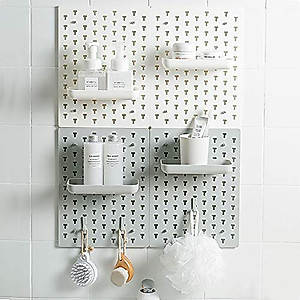 iiDesign Decorative Plastic Pegboard, EZ Mount Wall Shelf for Living Room Bathroom Kitchen Office, Wall Decor Storage Organizer (Grey)