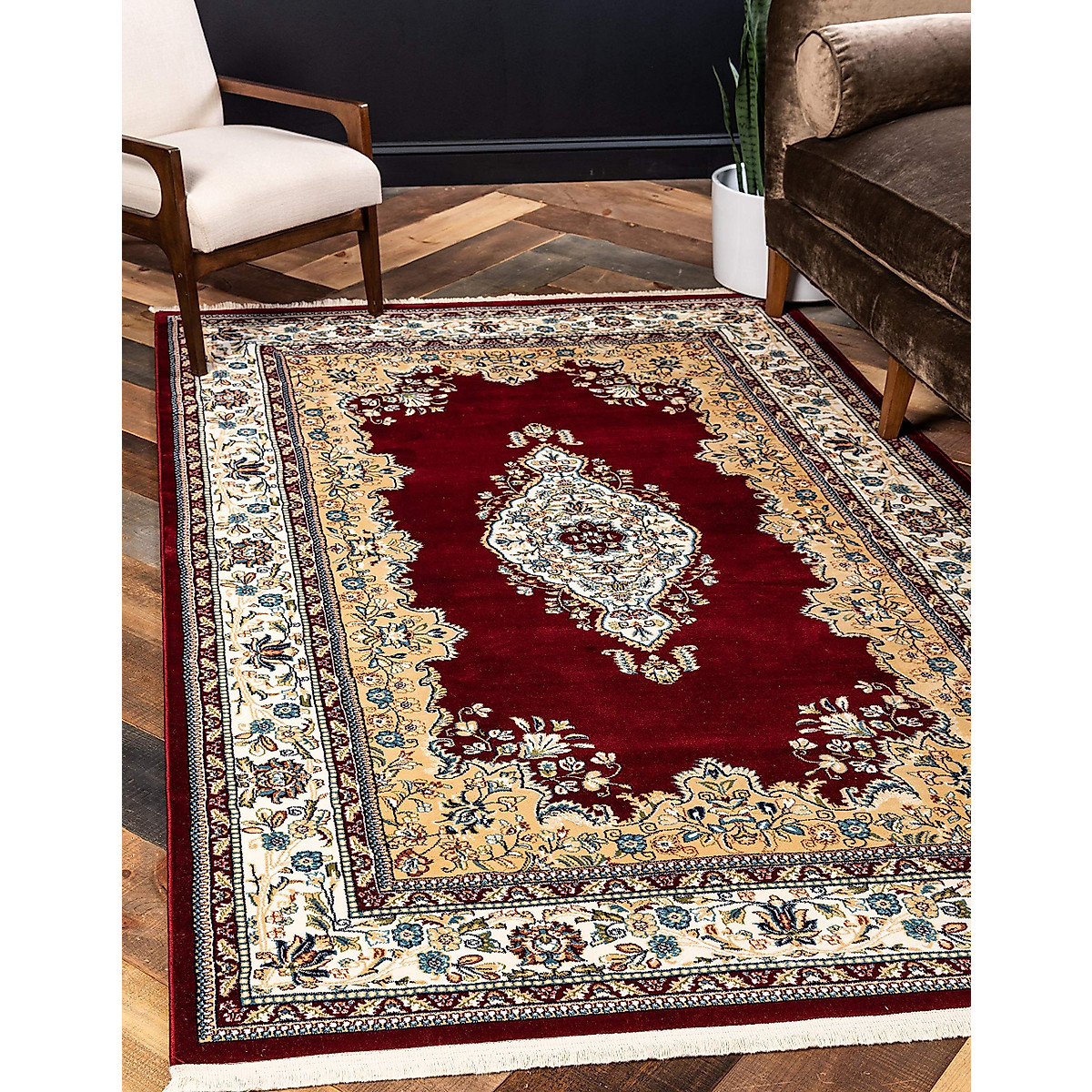 Unique Loom Narenj Collection Classic Traditional Medallion Textured Design Area Rug, 8' x 10' Rectangle, Burgundy/Blue