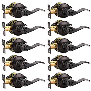 10 Pack Privacy Bathroom Door Lock Lever Keyless No Keys Door Lockset;Right/Left Handed Reversible;Oil Rubbed Bronze Door Levers Hardware