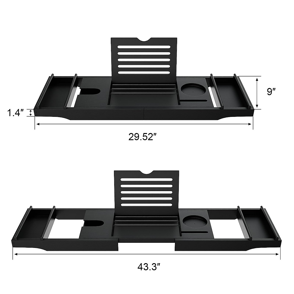 GIVINGTREE Bath Caddy Tray for Bathtub, Bamboo Bathtub Tray Caddy - Wood Bath Tray Expandable with Smartphone Tablet Book Holders, Soap Tray, Wine Glass Slot, Black