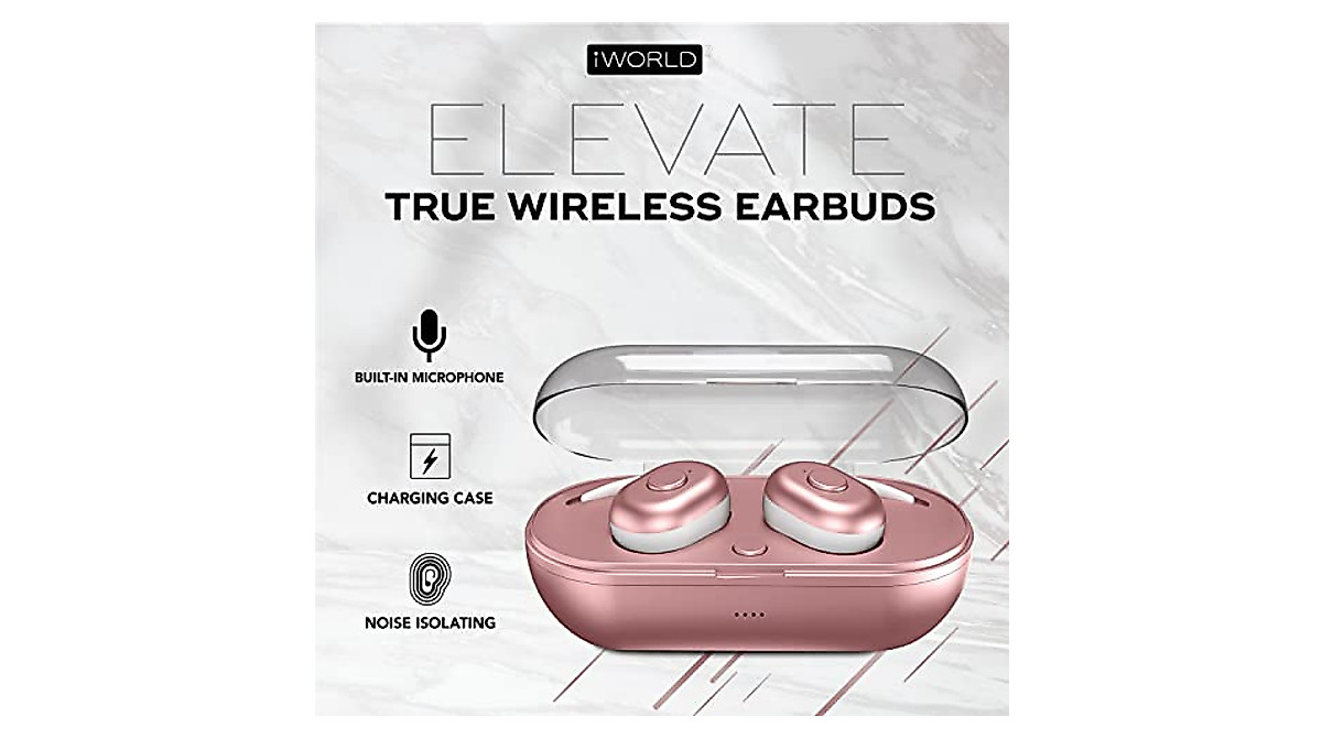 iWorld Elevate Wireless Earbuds Rose Gold – Universal Bluetooth Headphones