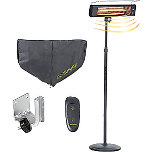 Sun Joe SJPH1500E-P2 5118 BTU Remote Controlled Water-Resistant Electric Indoor/Outdoor Patio Infrared Heater w/Wall Mount Bracket