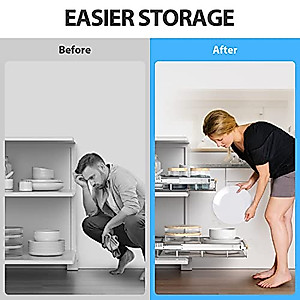 GNEOUS Greal Expandable Cabinet Pull Out Basket Heavy Duty Slide Out Pantry Shelves Under Sink Organizers and Storage for Kitchen, Bathroom, Wardrobe, Cupboard, Adjusted Width 16.1"-26.3", 1 Pack