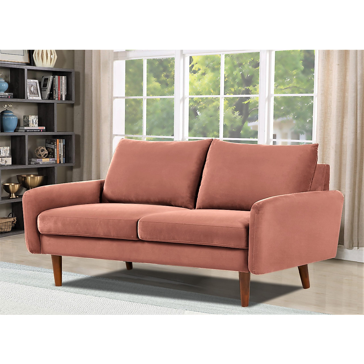 Container Furniture Direct Kent Velvet Loveseat Sofa for Modern Living Rooms and Compact Spaces, Comfy 2 Seater Couch Studio Apartment Furniture with Sleek Design, Rose