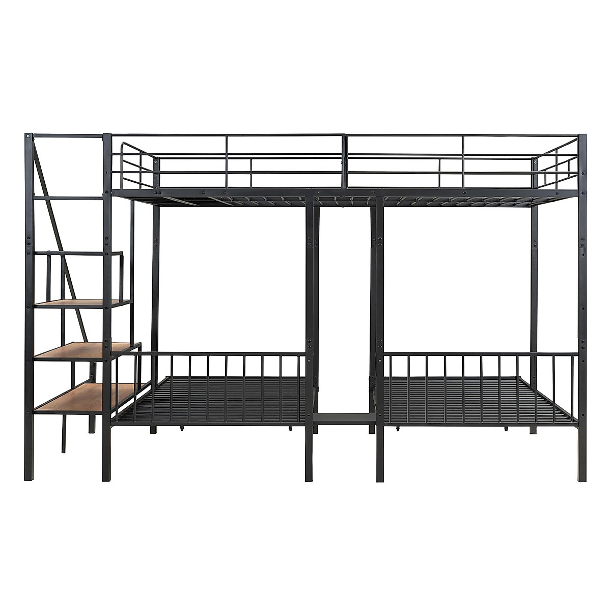 CITYLIGHT Triple Bunk Beds with Storage, Metal Full Over Twin & Twin Bunk Beds with Stairs,3 Bed Bunk Bunk for Kids, Girls, Boys,Teens, Adults,Space Saving Design,Can be Separated into 3 Beds, Black