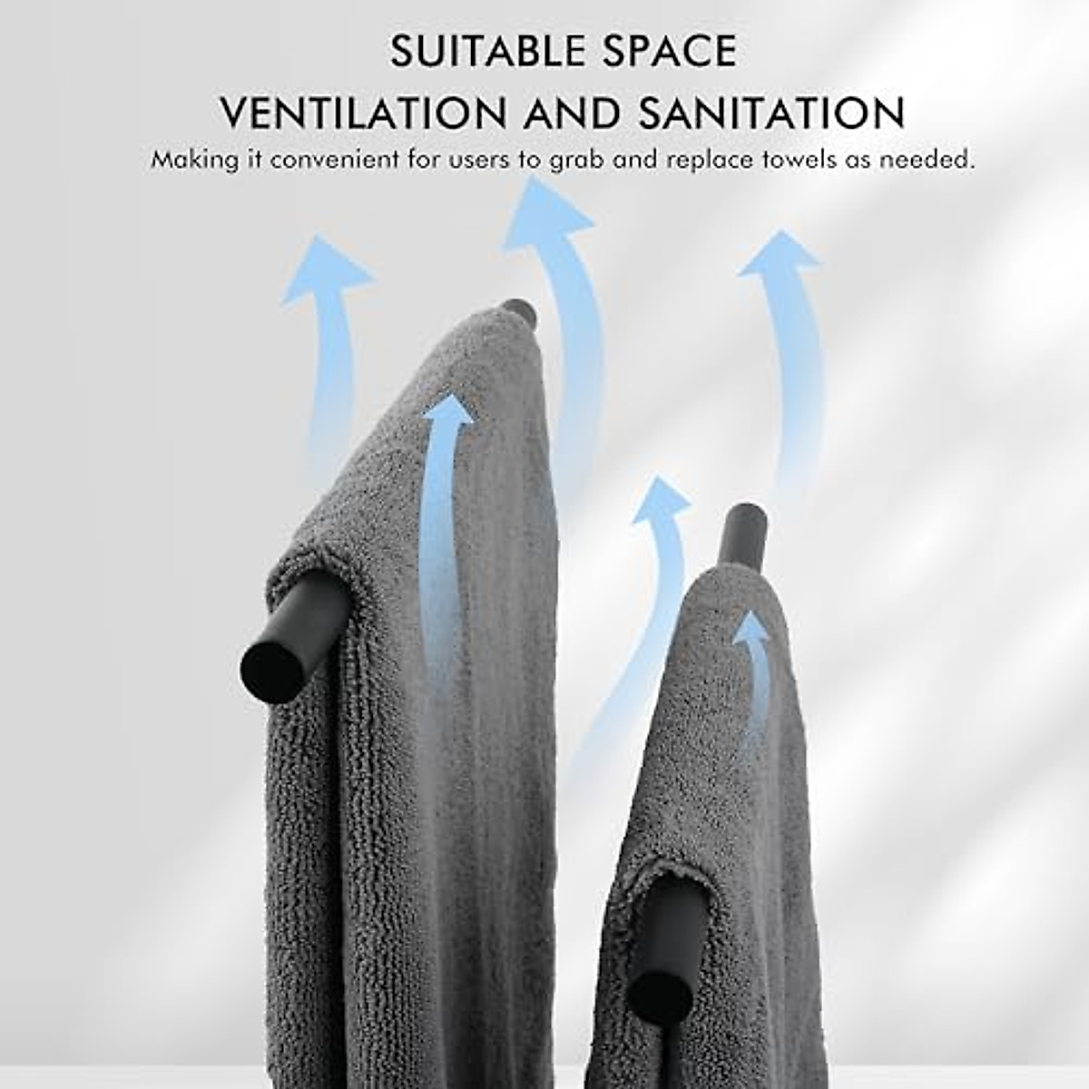 WISATO - Free Standing Towel Rack for Bathroom - Stand Alone 2 Tier Stainless Steel Towel Rack for Bathroom Floor with Heavy Marble Base & Matte Black Finish - Double T Shape Drying Stand for Towels