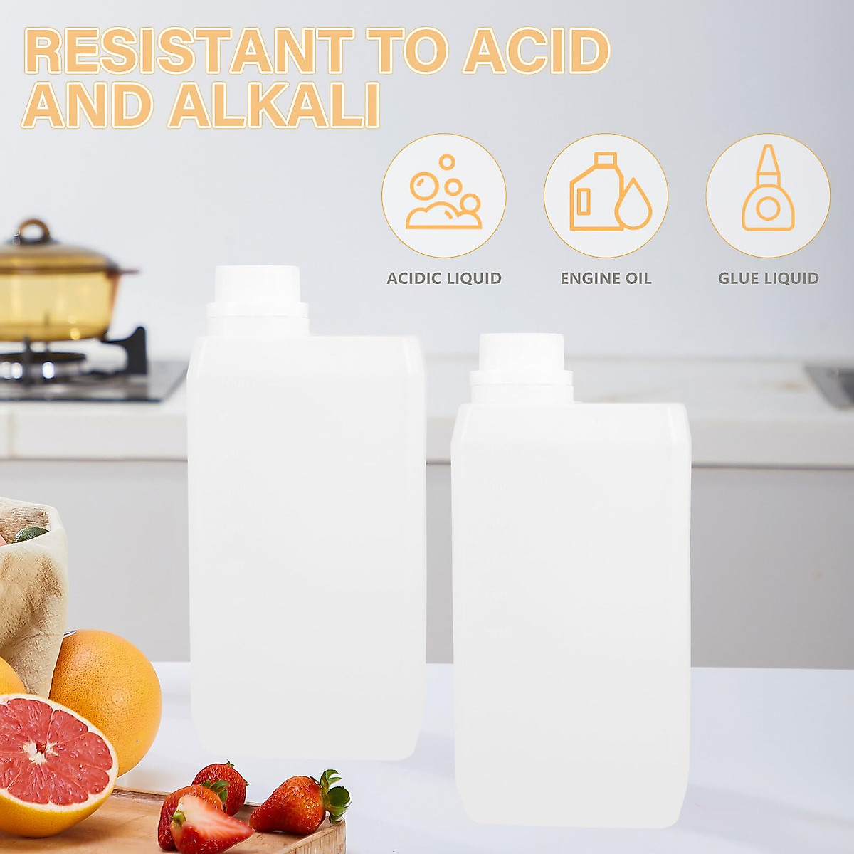 Baluue 1L Plastic Jug Bottle, High Capacity HDPE Plastic Gallon Jug with Leak-Proof Screw-On Cap Empty Refillable Water Jug Food Grade Liquids Container for Water Sauces Soaps Detergents