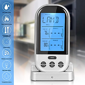 Adoric Wireless Meat Thermometer,Remote Cooking Food Barbecue Digital Grill Thermometer with Dual Probe for Oven Smoker Grill BBQ Thermometer