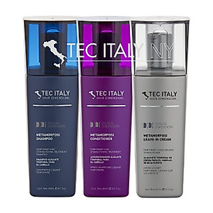 Tec Italy Straightening Pack: Metamorfosi Shampoo, Conditioner, Leave in Treatment - 30.3 Fl Oz, Paraben Free, For Curly Hair, Citrus Scent - Set of 4 by Tec Italy