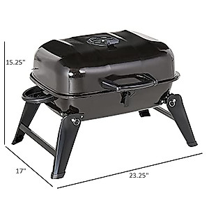 Outsunny 14'' Iron Tabletop Charcoal Grill with Portable Anti-Scalding Handle Design, Folding Legs for Outdoor BBQ for Poolside, Backyard, Garden