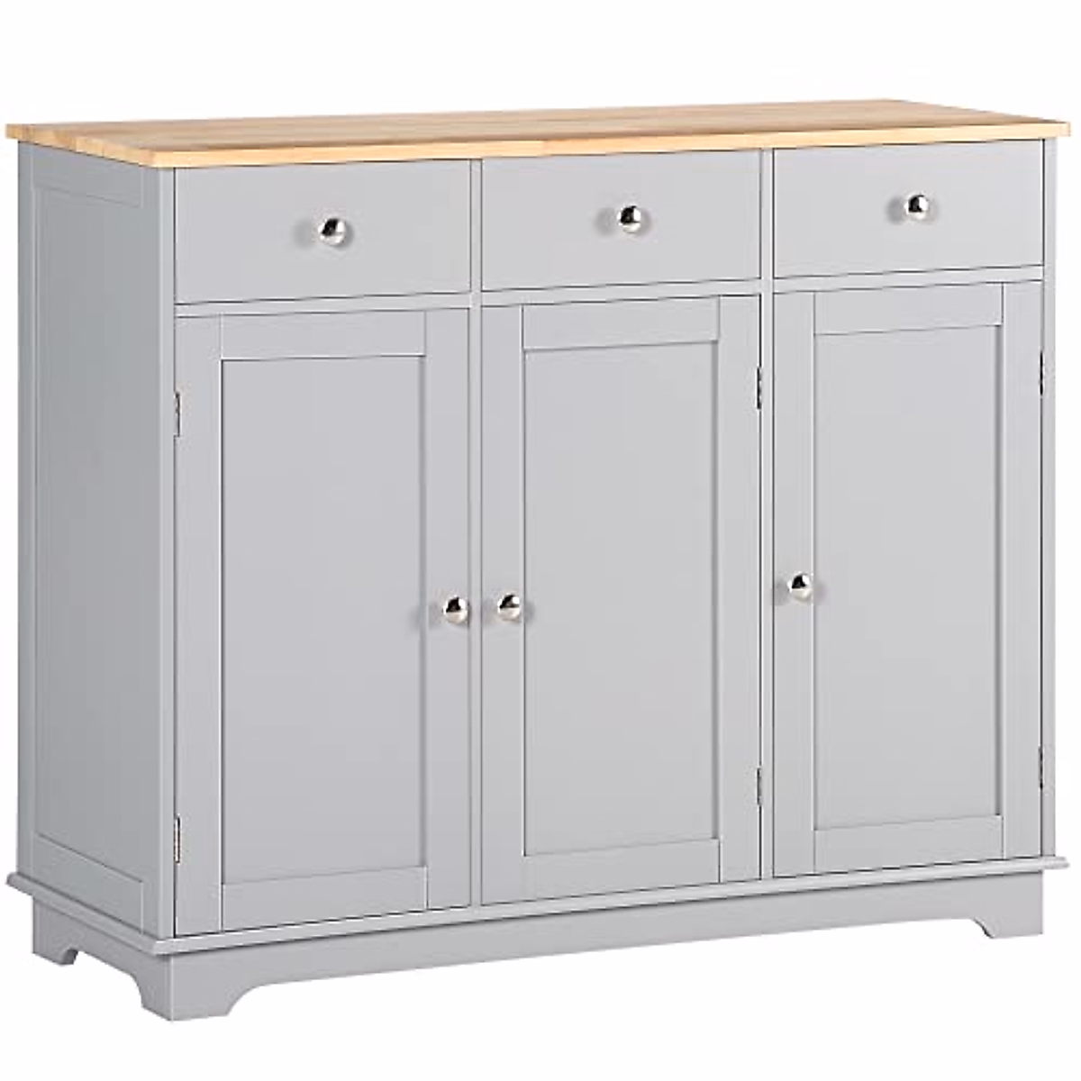 HOMCOM Sideboard Buffet Cabinet with Drawers, Kitchen Cabinet, Coffee Bar Cabinet with Rubberwood Top and Adjustable Shelves for Living Room, Kitchen, Gray