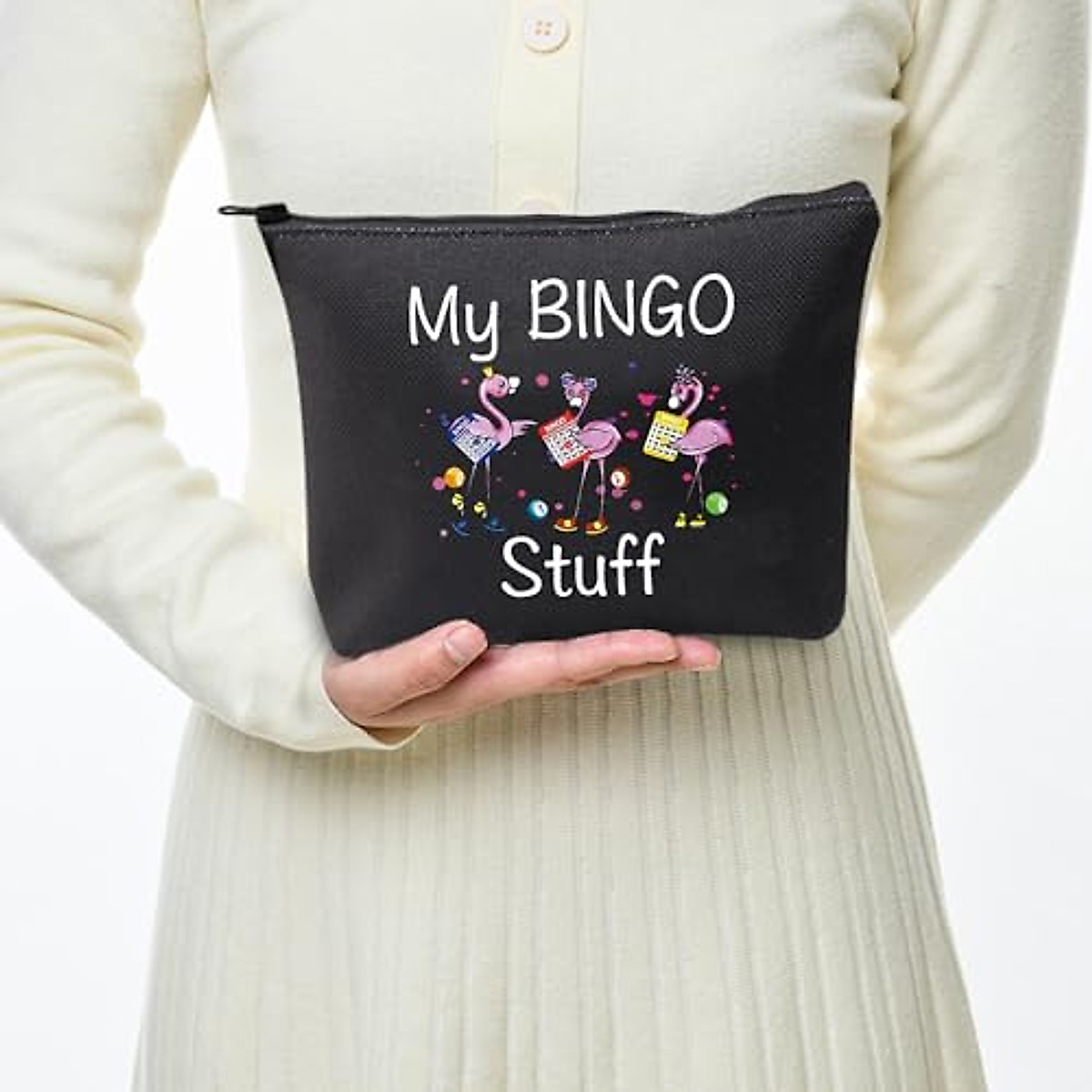 JXGZSO Funny Bingo Lover Gift Gambler Gift My Bingo Stuff Lucky Bingo Cosmetic Makeup Bag Bingo Player Gift (Bingo Black)